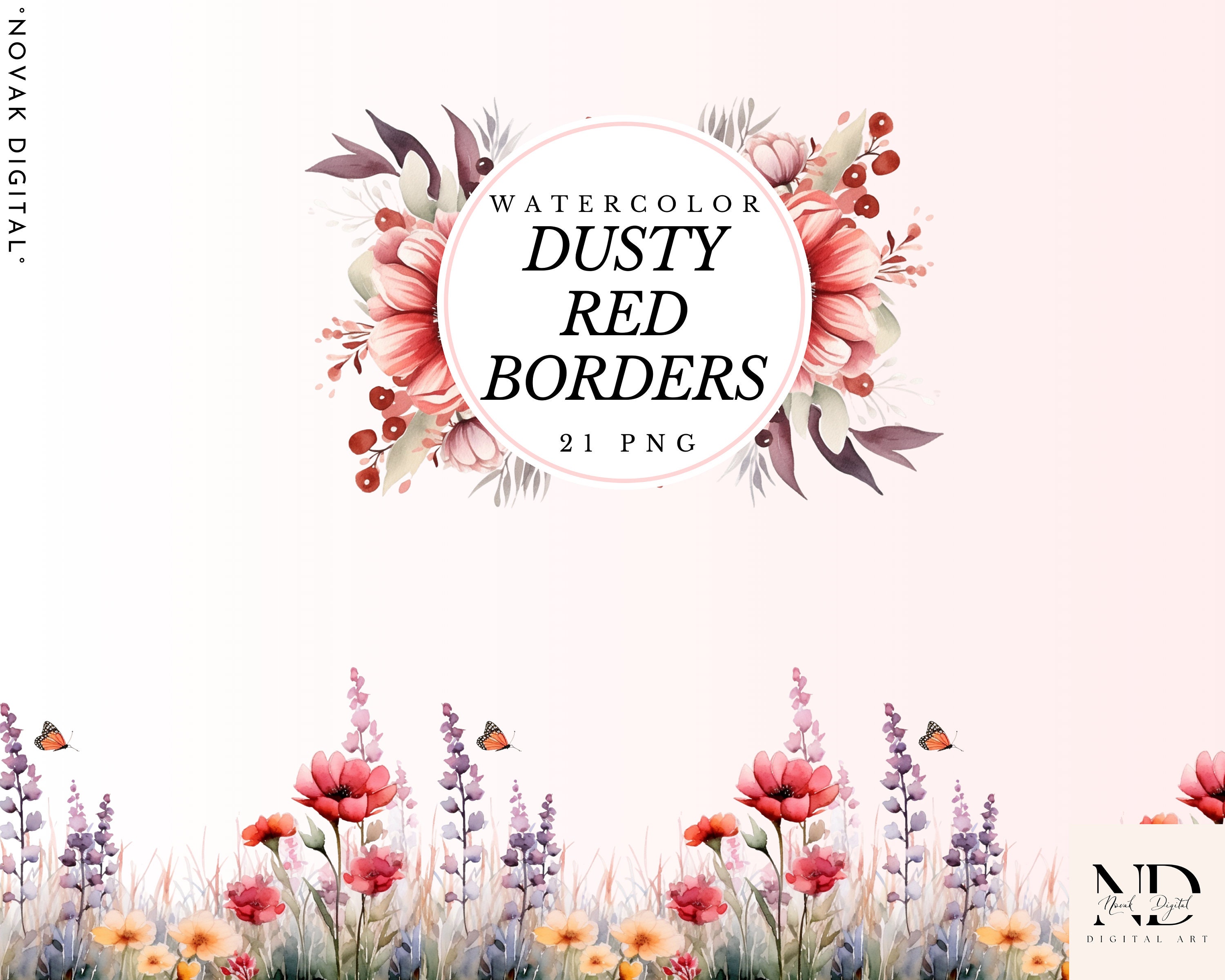 Watercolor Red Floral Borders Clipart – Wedding Invitation Decoration ...