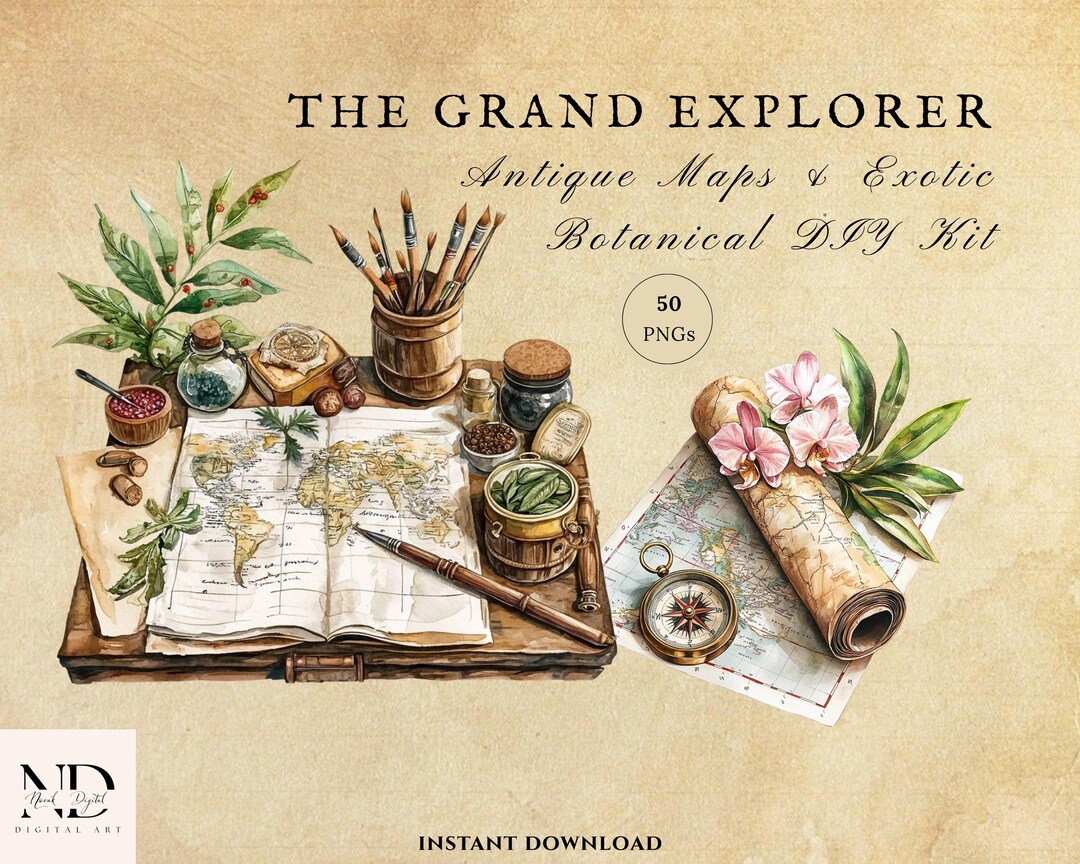 Antique Map Clipart - Vintage Cartography PNG - Global Explorer DIY Kit ...
