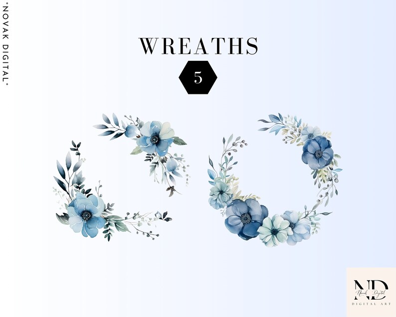 Watercolor Dusty Blue Floral Clipart PNG Graphic Bundle, Blue Flowers ...