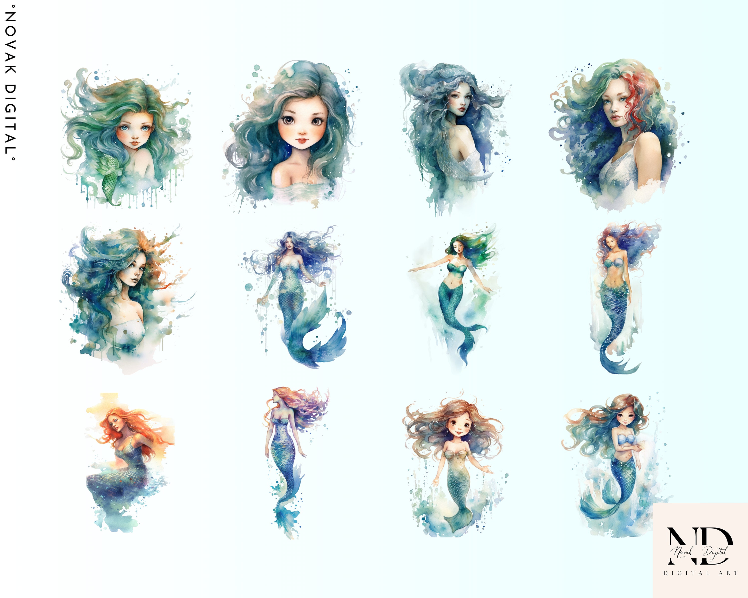 Watercolor Mermaids Clipart Bundle Png SVG Little Mermaid - Etsy