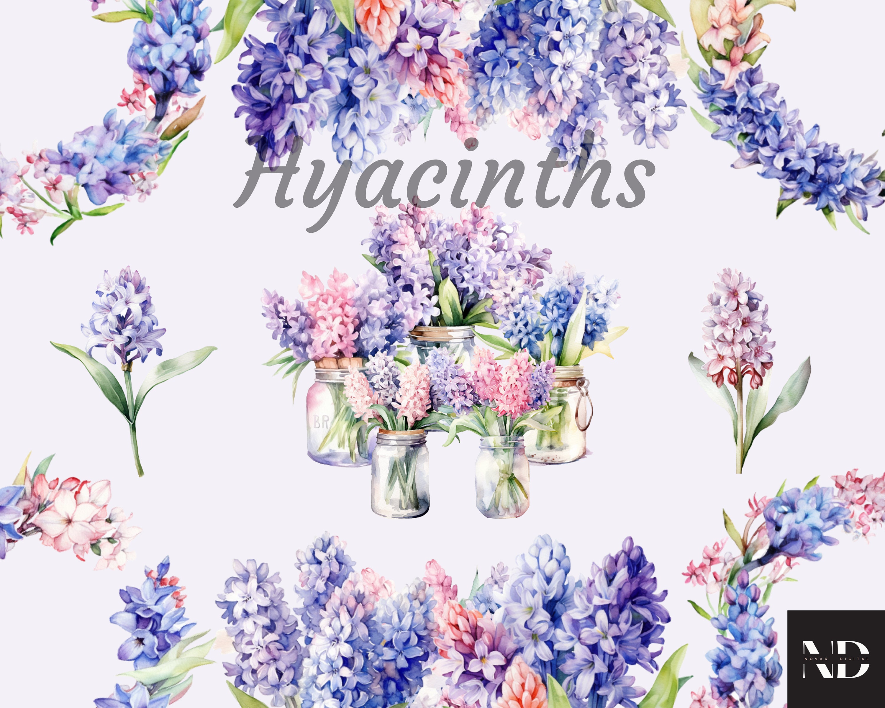 Watercolor Spring Floral Clipart PNG Graphic Bundle, Flowers Bouquet ...