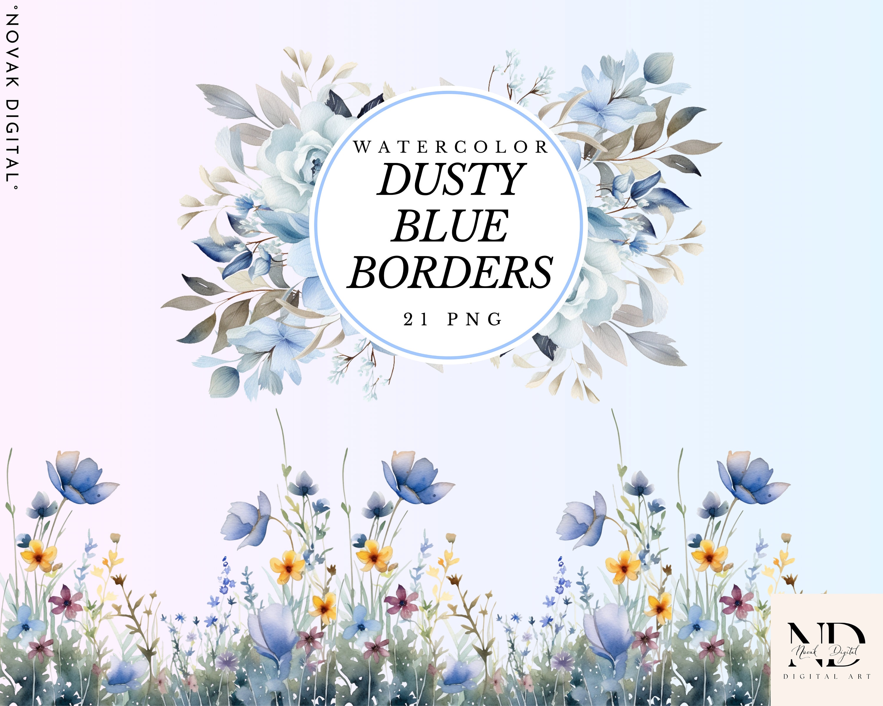 Watercolor Floral Blue & Purple Borders Clipart 42 PNG Watercolor ...