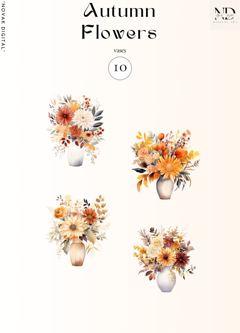 Watercolor Fall Flowers Clipart – Autumn Decor, 75 PNG Elements ...