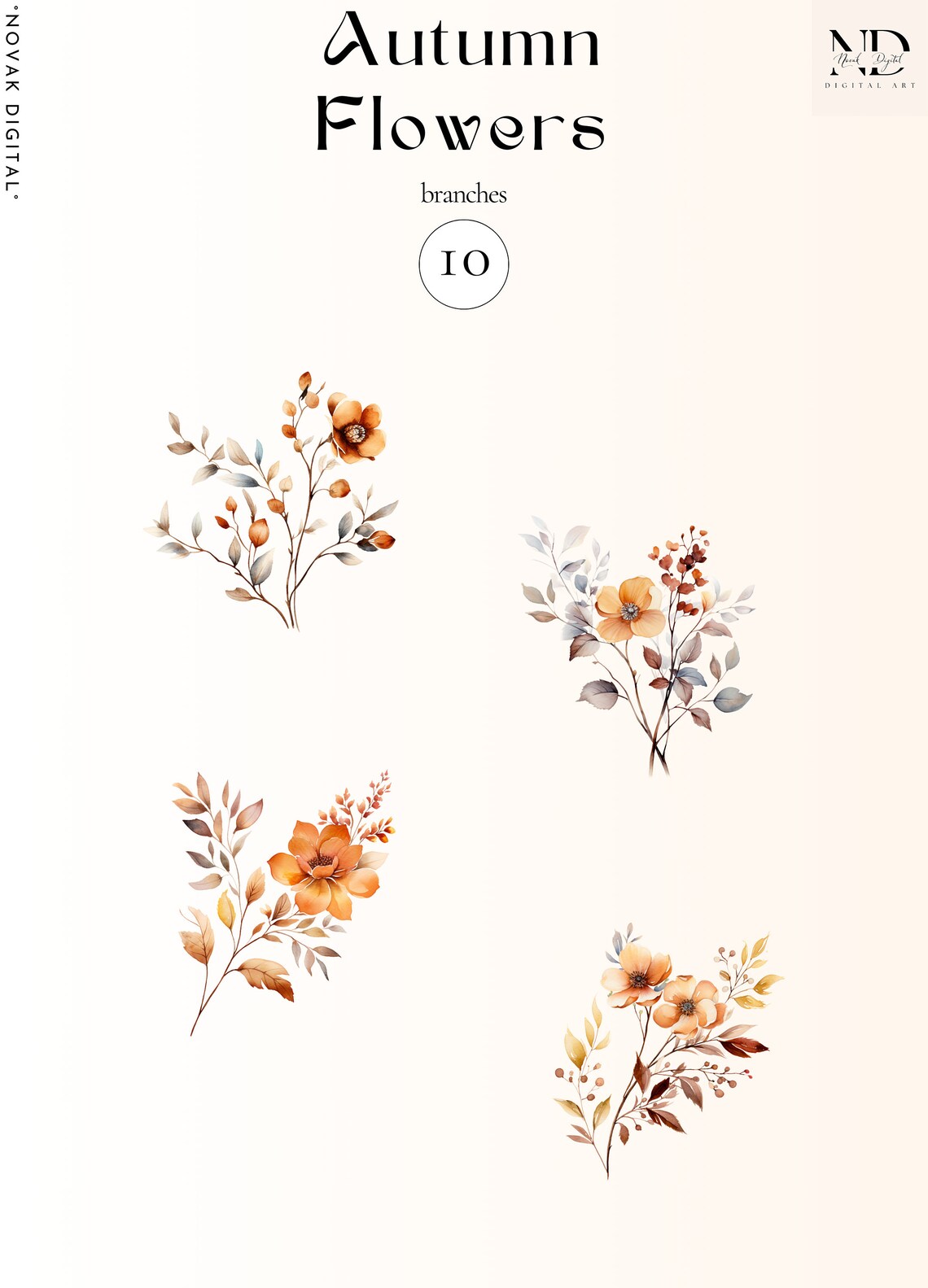 Watercolor Fall Flowers Clipart – Autumn Decor, 75 PNG Elements ...