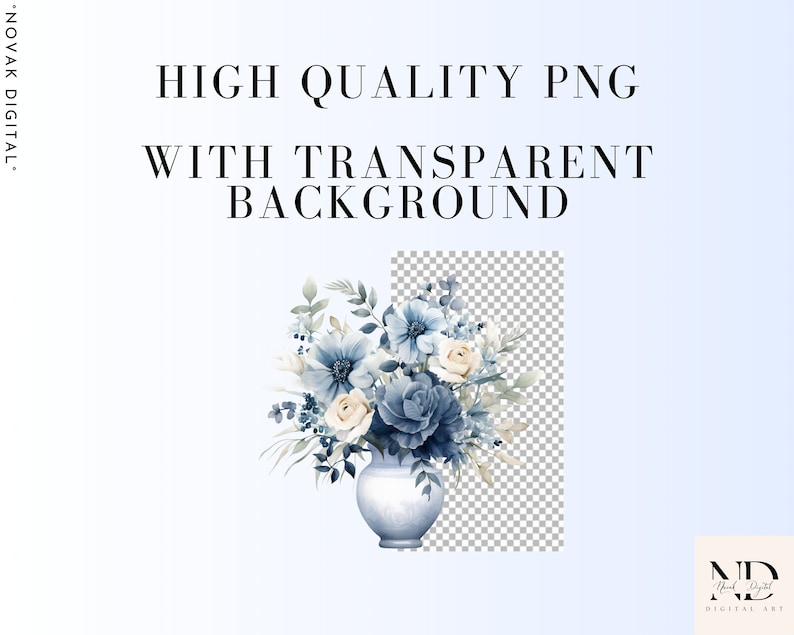 Watercolor Dusty Blue Floral Clipart PNG Graphic Bundle, Blue Flowers ...