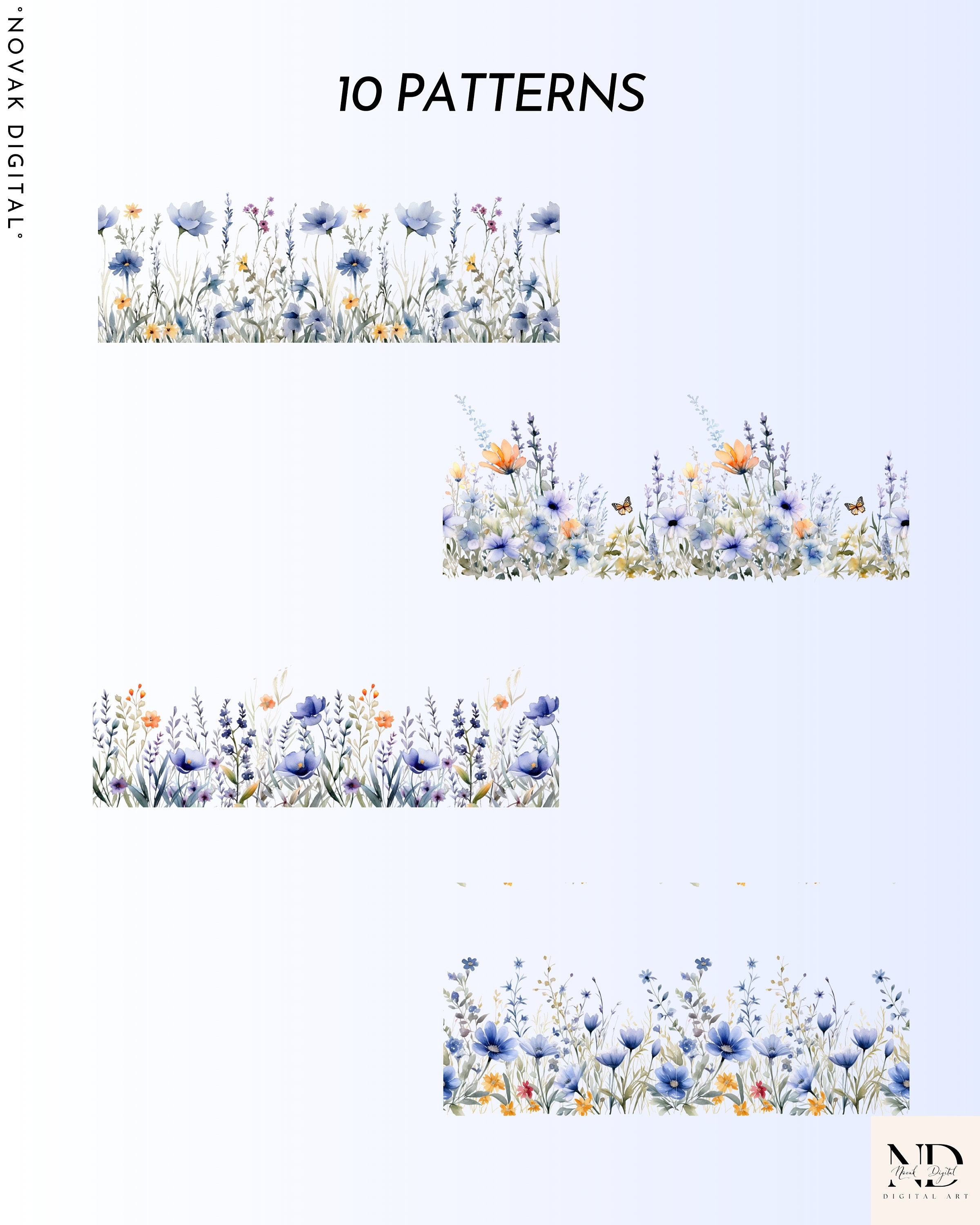 Watercolor Floral Blue & Indigo Borders Clipart 42 PNG - Etsy