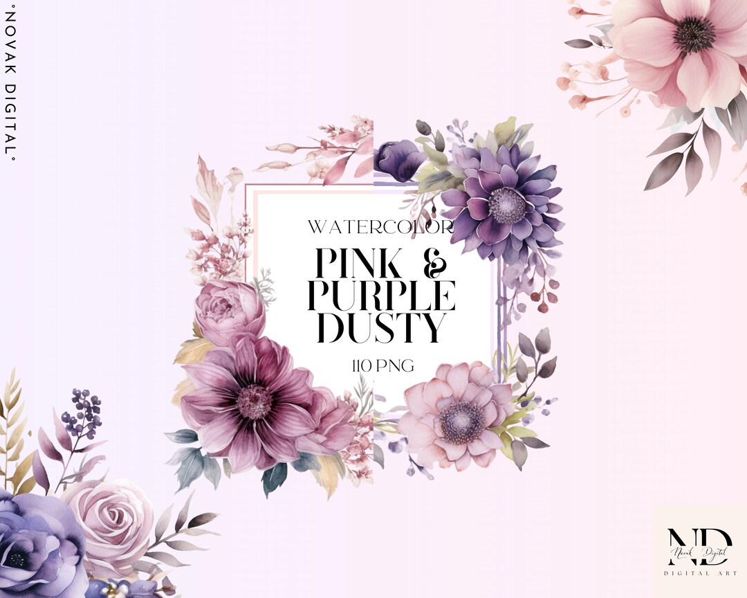 Watercolor Pink and Purple Floral Clipart Bundle (PNG) - Etsy