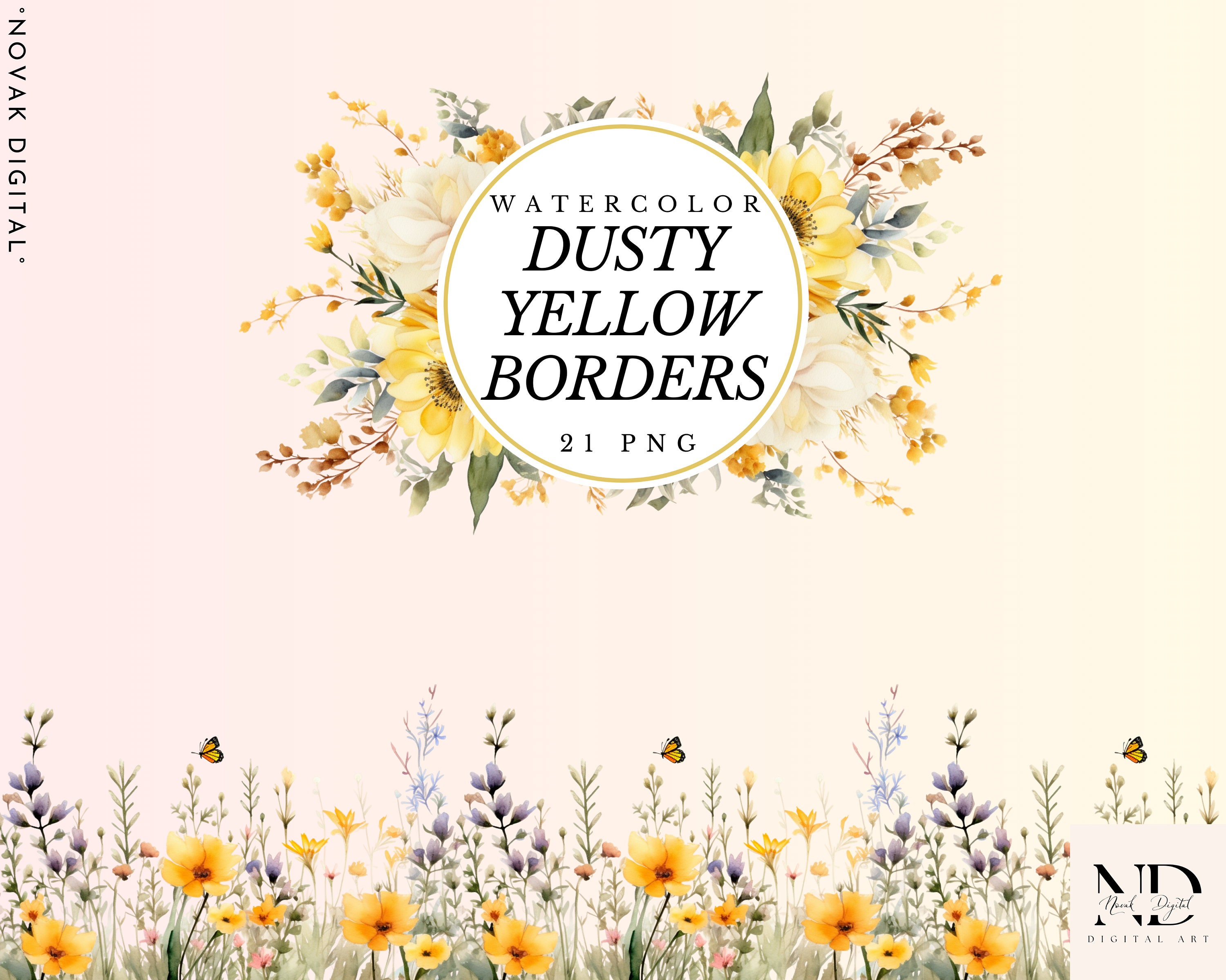 Watercolor Floral Yellow & Red Borders Clipart 42 PNG - Etsy