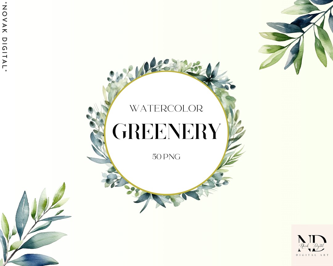 Watercolor Greenery Clipart PNG Bundle of 50, Green Leaves Branches PNG ...