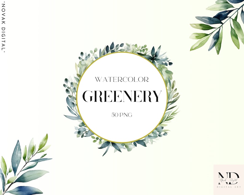 Watercolor Greenery Clipart PNG Bundle of 50 Green Leaves - Etsy