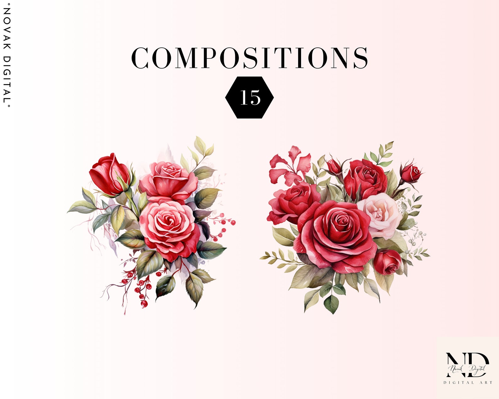 Watercolor Roses Clipart PNG Set of 55, Red Roses Flowers, Red Roses ...