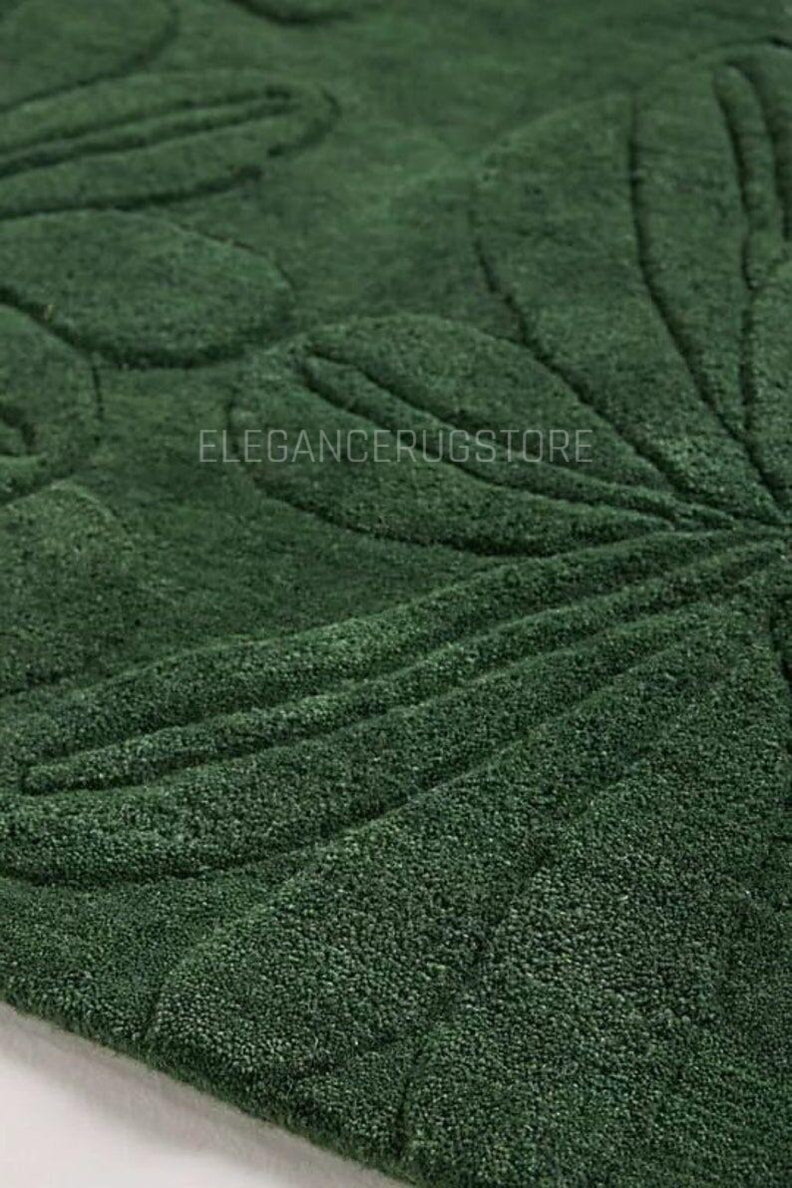 Carved Floral Green Hand-tufted Area Rug, Soft Wool Rug for Bedroom ...
