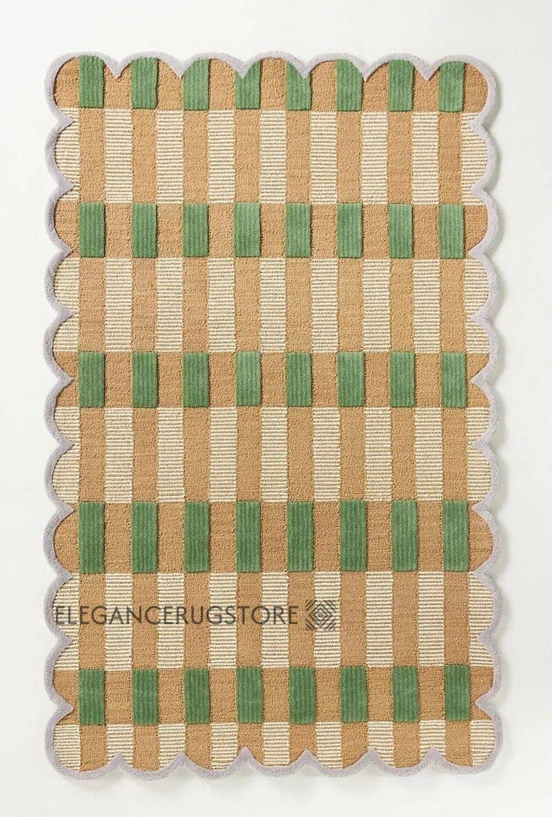 Matilda Goad Plaid Green With Brown Colored Hand Tufted Rug Luxurious ...