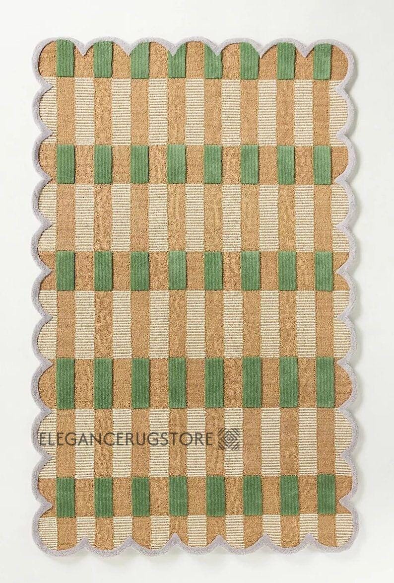 Matilda Goad Plaid Green With Brown Colored Hand Tufted Rug Luxurious ...