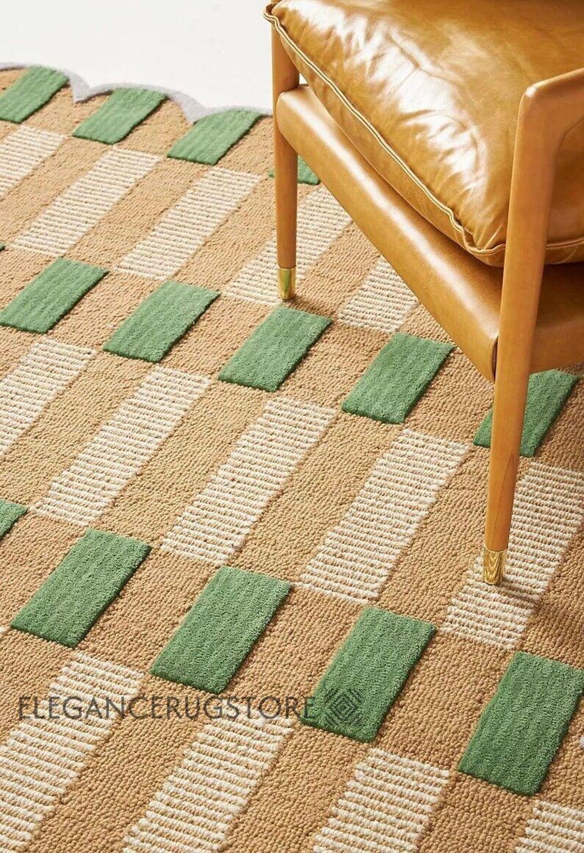 Matilda Goad Plaid Green With Brown Colored Hand Tufted Rug Luxurious ...