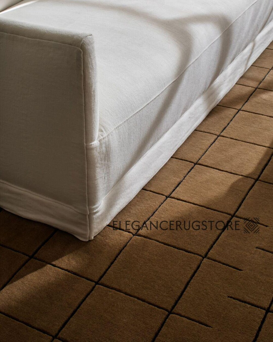 New Authentic Hand Tufted Rug Modern Box Rug Grid Chestnut Black Solid ...