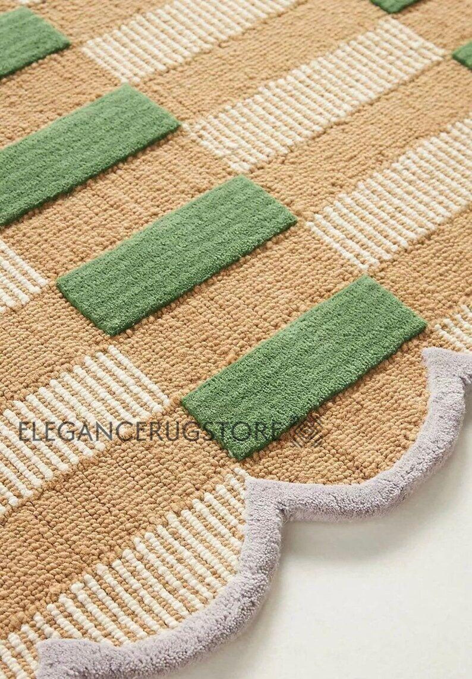 Matilda Goad Plaid Green With Brown Colored Hand Tufted Rug Luxurious ...