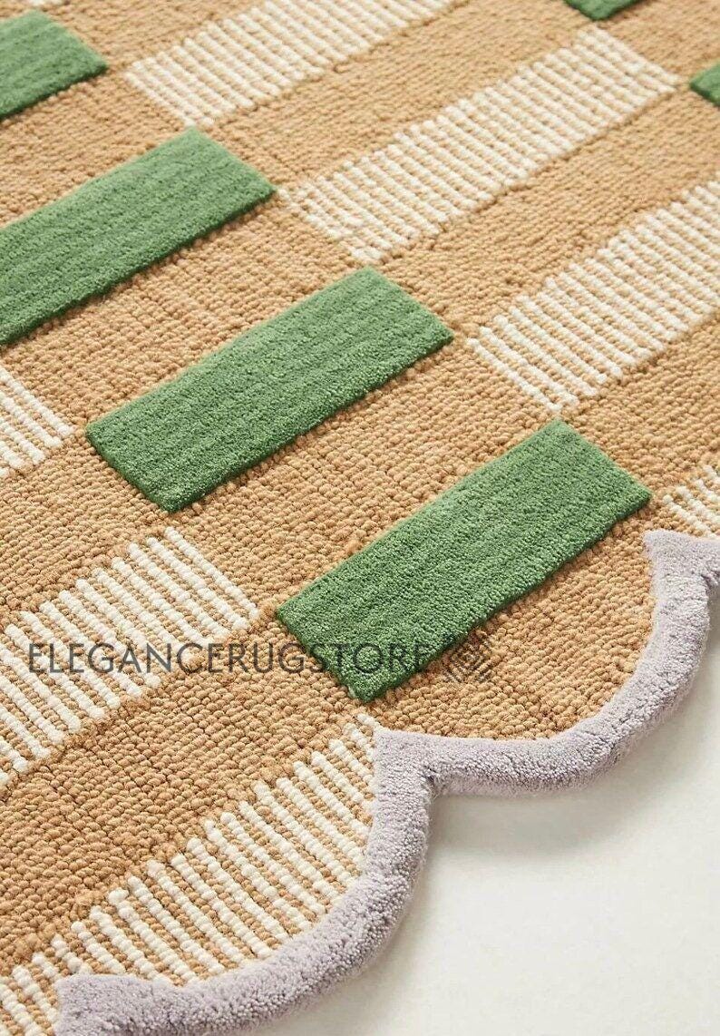 Matilda Goad Plaid Green With Brown Colored Hand Tufted Rug Luxurious ...