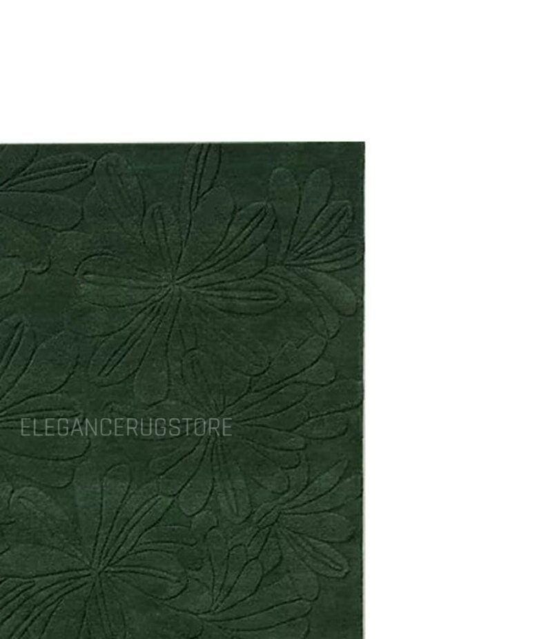 Carved Floral Green Hand-tufted Area Rug, Soft Wool Rug for Bedroom ...