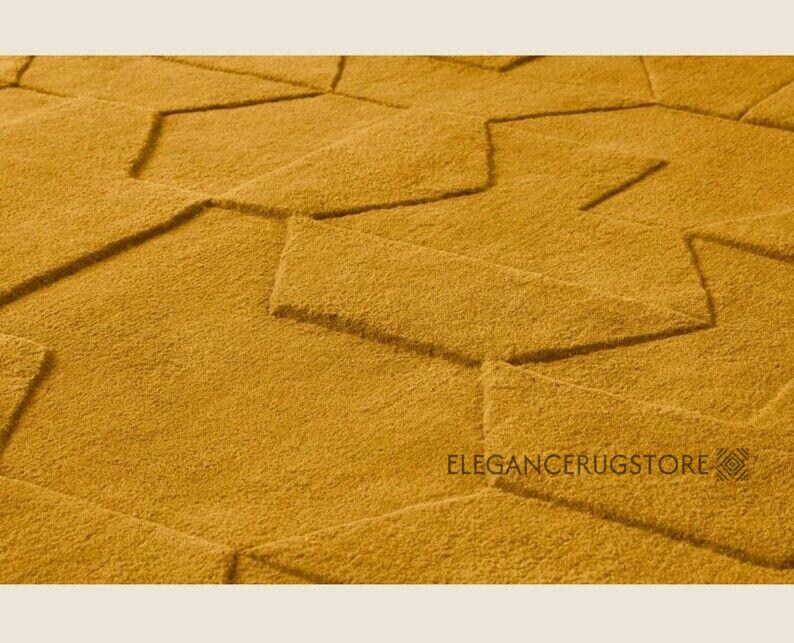 Abstract Designer Mustard Yellow Hand Tufted Wool Rug Modern Rug 3x5 ...
