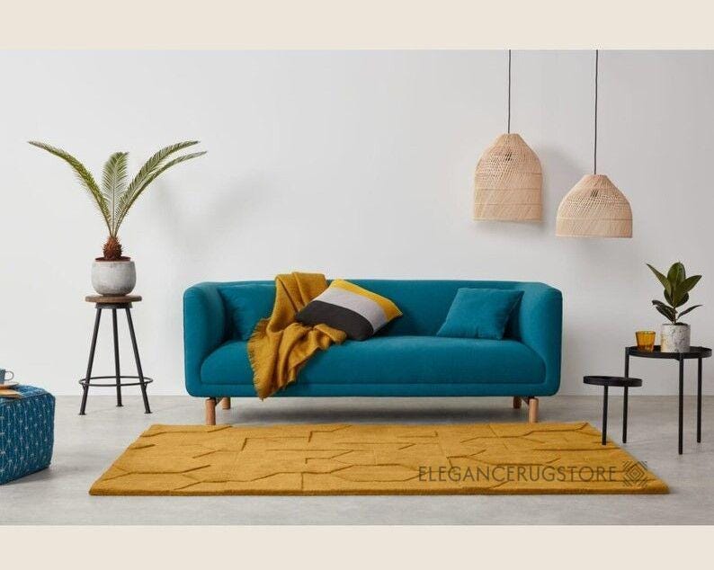 Abstract Designer Mustard Yellow Hand Tufted Wool Rug Modern Rug 3x5 ...