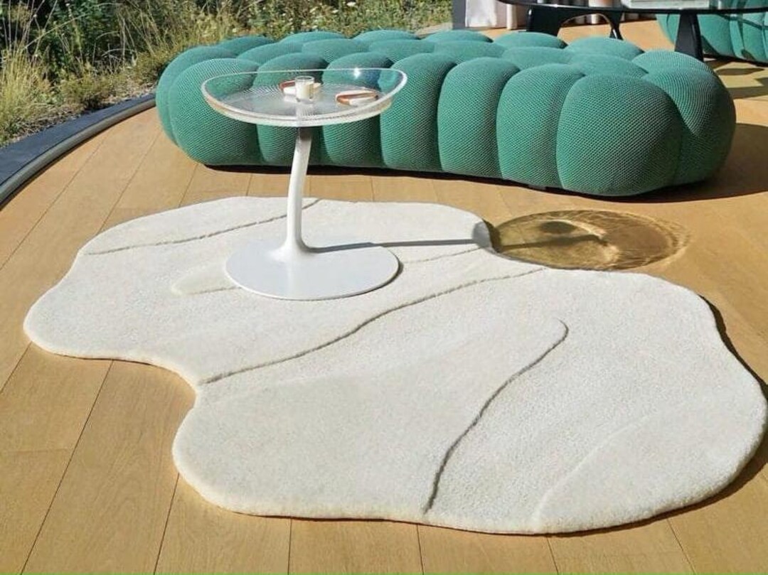 Kidney-shaped Rug for Living Room Decor Hand-tufted Wool High-low Pile ...