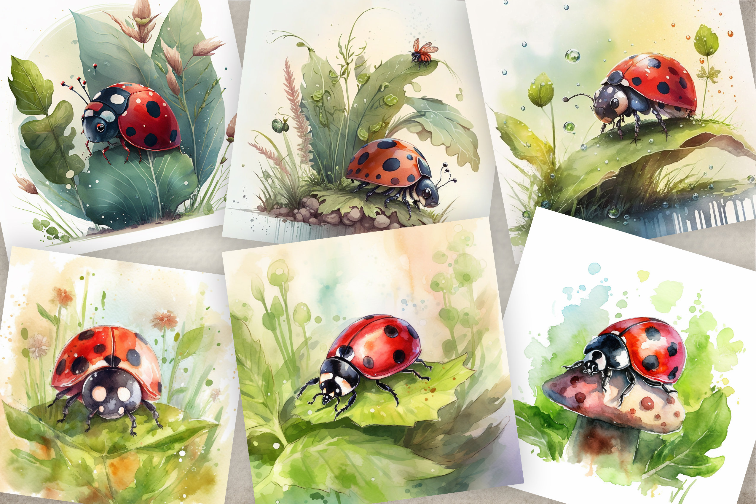 Watercolor Ladybug in Garden Clipart, Spring Garden Summer Love Bug ...