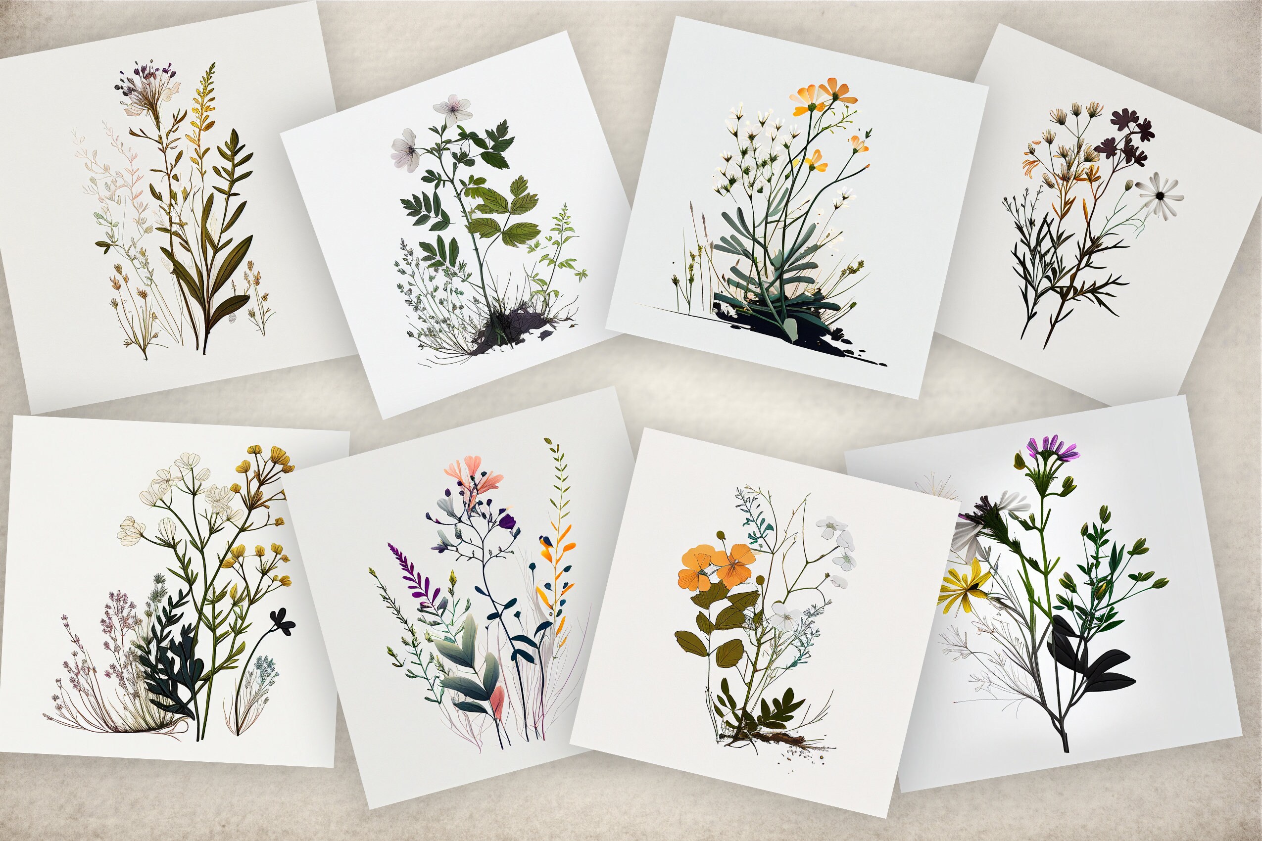 Watercolor Herbarium Wildflowers Plants Floral Bouquet Bundle Crafting ...
