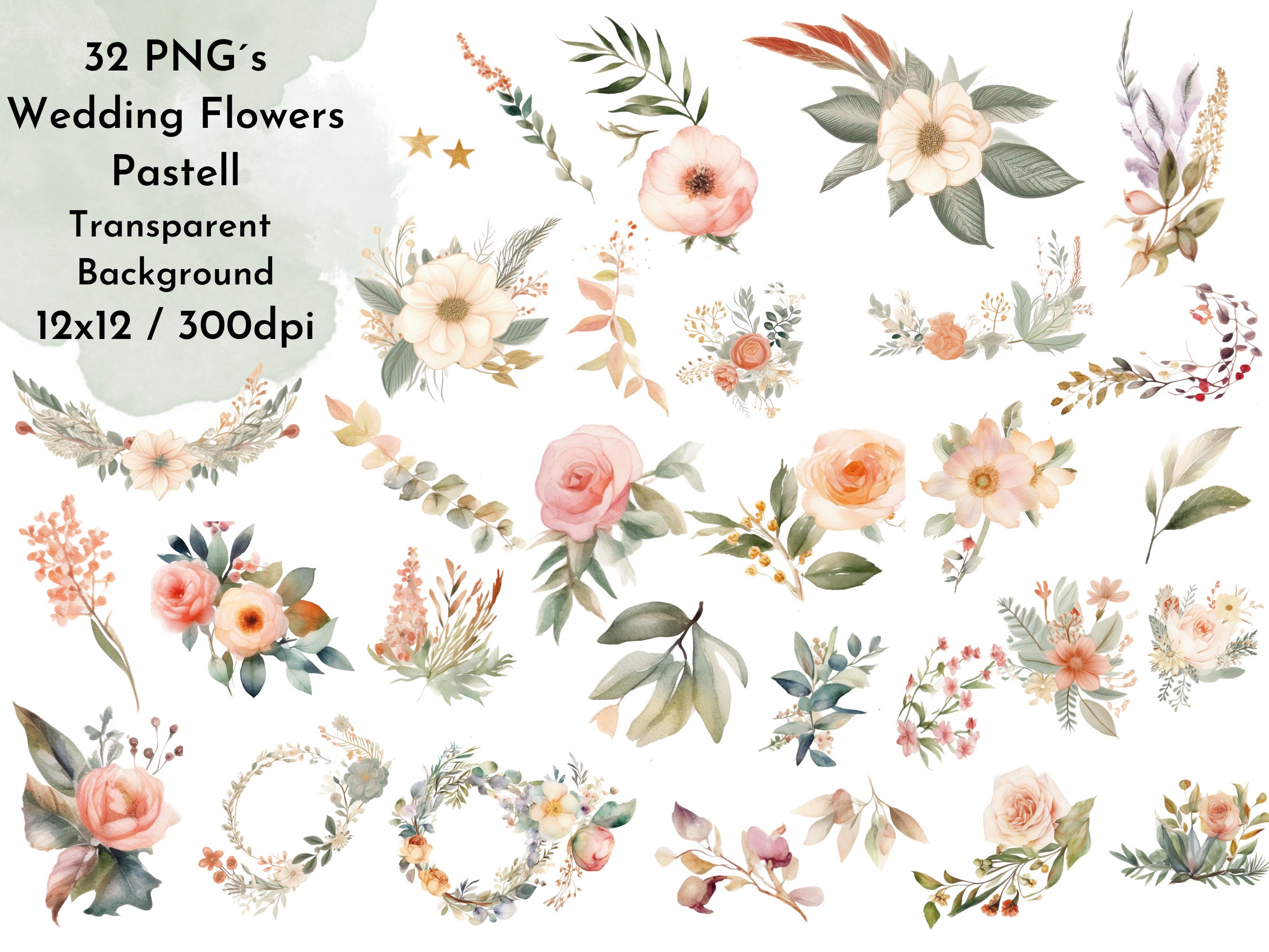 100 Flowers Bundle Clipart, Flowers PNG, Watercolor Floral Clipart ...