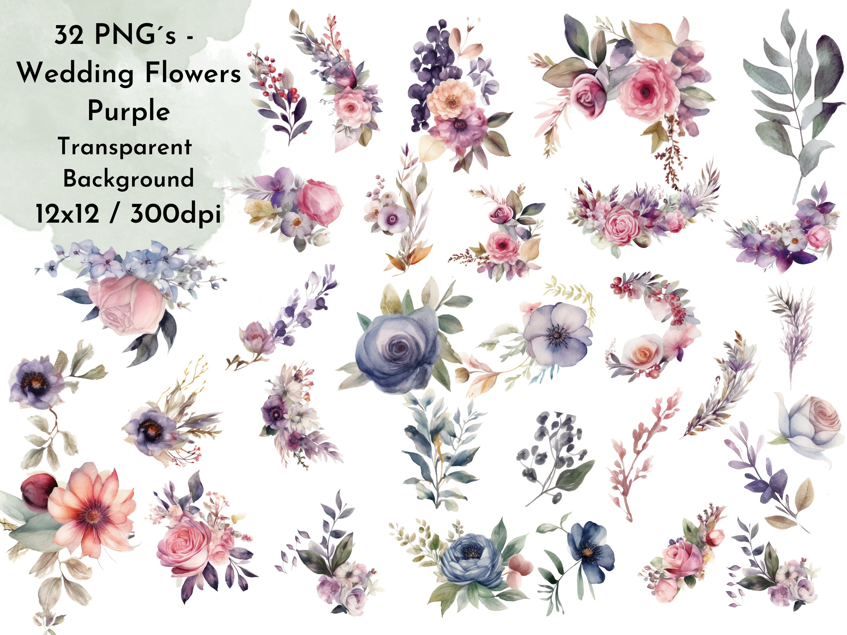 100 Flowers Bundle Clipart, Flowers PNG, Watercolor Floral Clipart ...