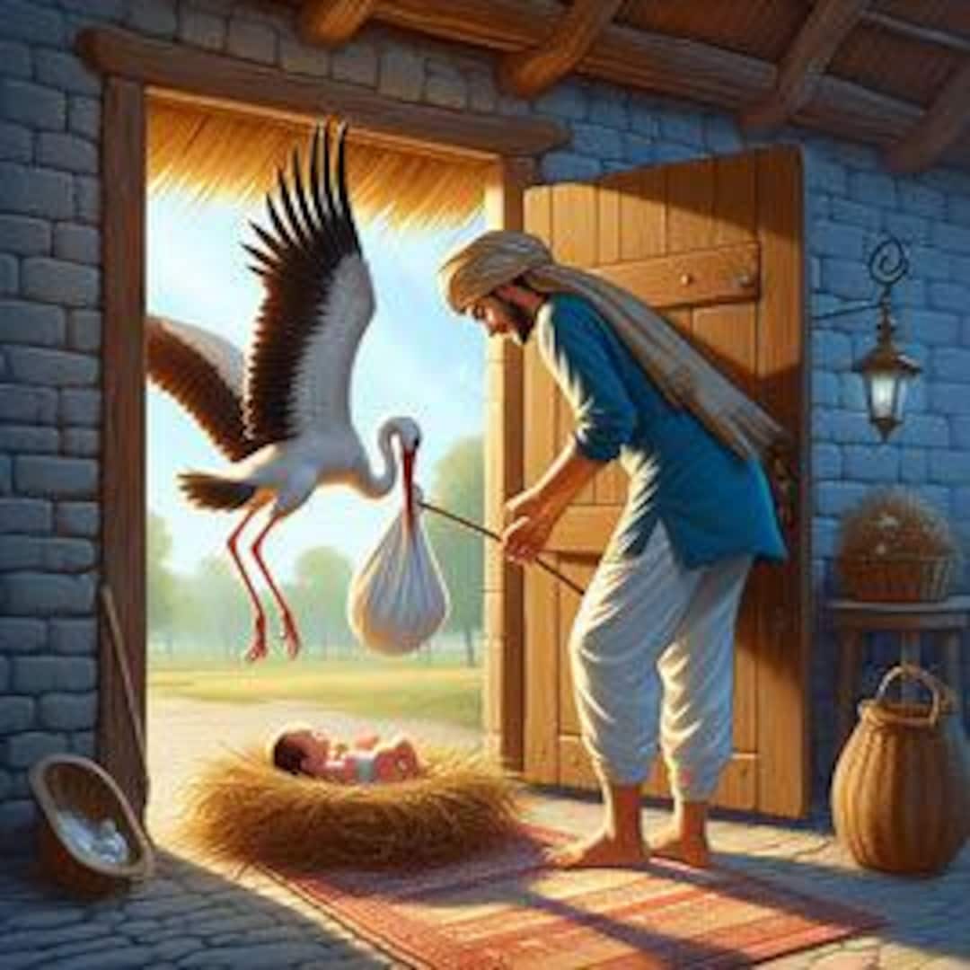 Storch, Baby, Kind, Storch bringt ein Baby, Storch trägt ein Baby ...