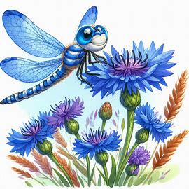 Dragonfly. Flowers. - Etsy