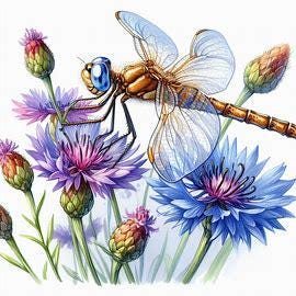 Dragonfly. Flowers. - Etsy