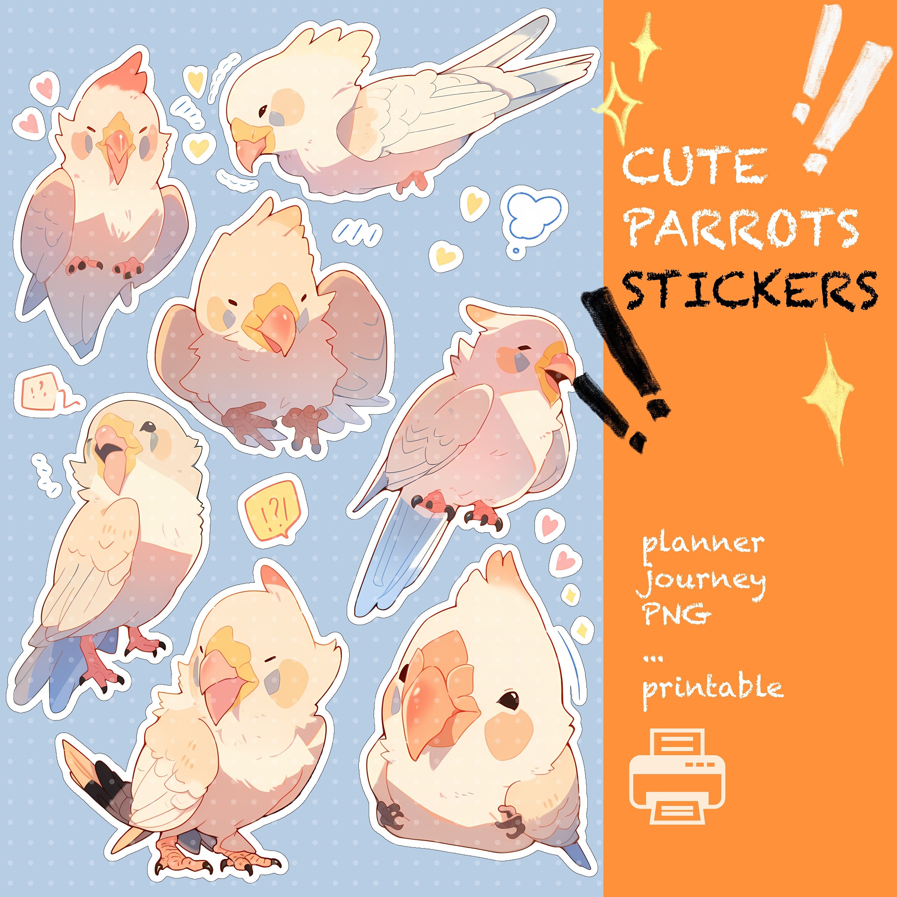 Kawaii Parrot Stickers Cute Bird Transparent PNG Printable - Etsy