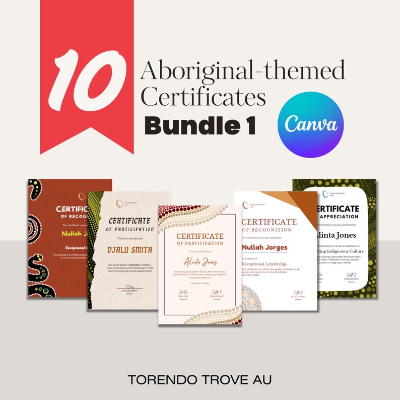 10 Aboriginal Certificate Template Bundle 1, Canva File Editable ...