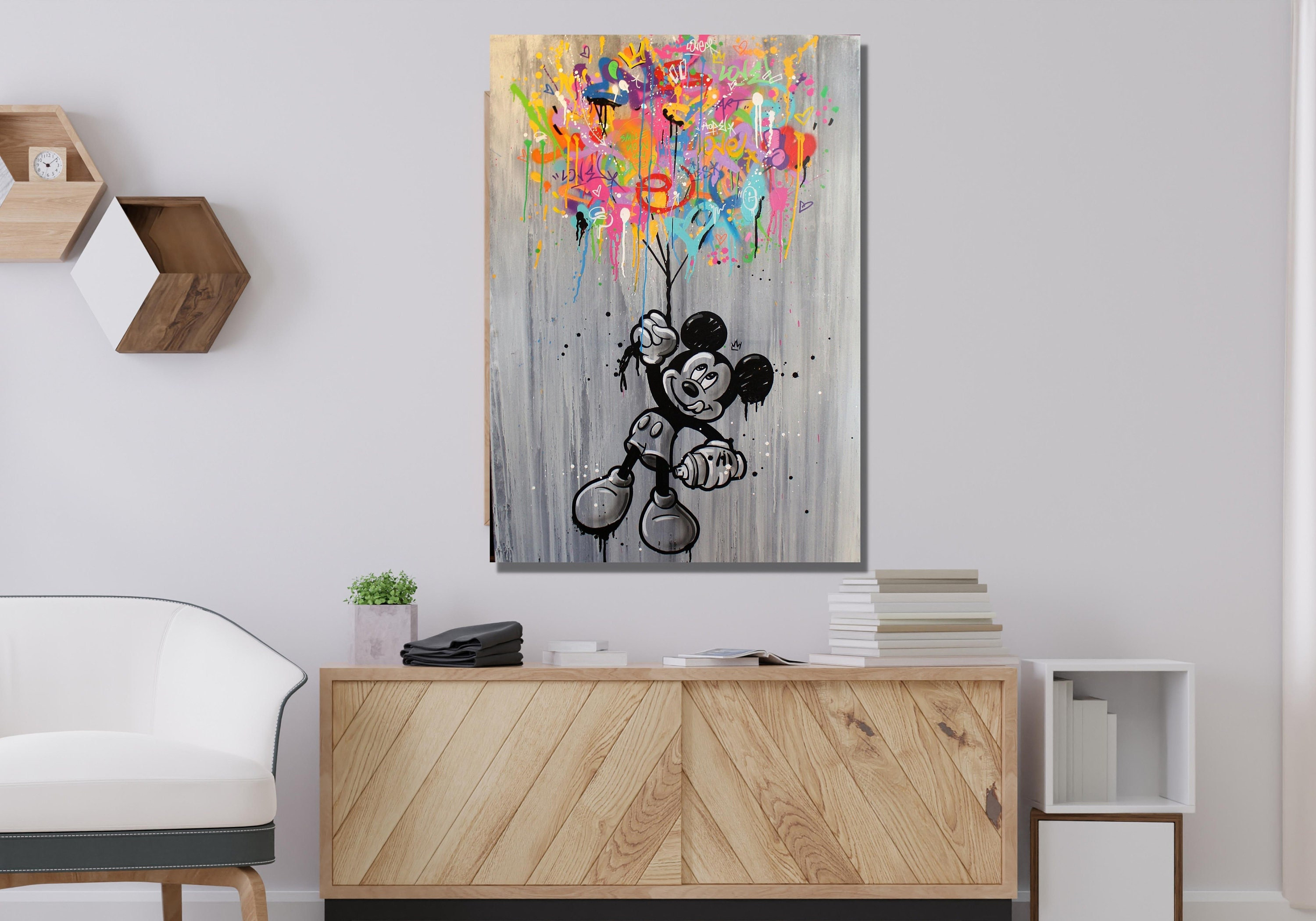 Banksy Mickey Mouse Canvas Wall Art poster Art Print Wrapped Wooden ...