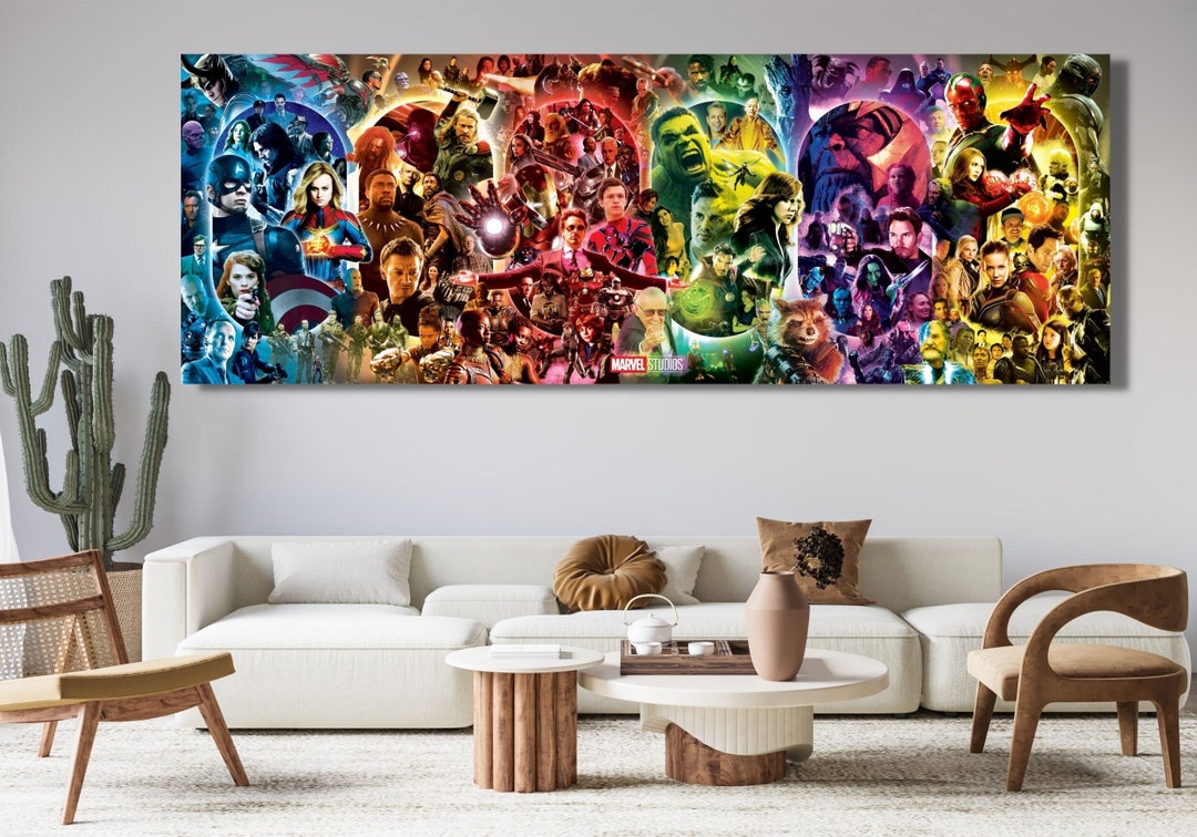 All Marvel Characters Panorama Canvas Wall Art Movie Poster Print ...