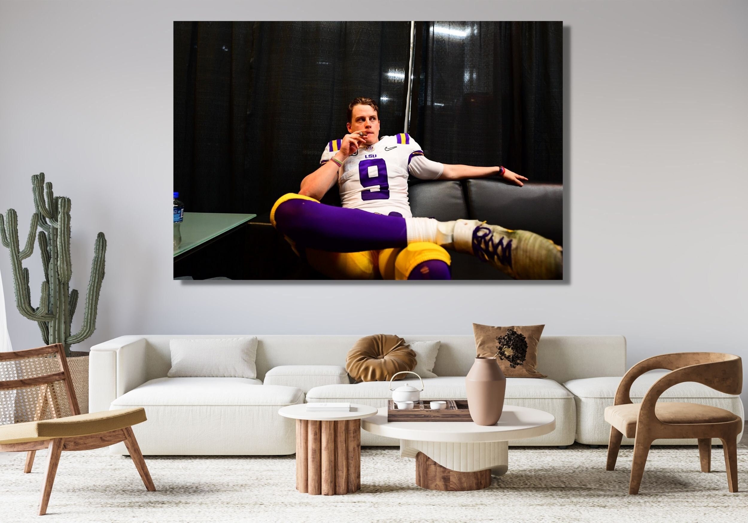 Joe Burrow Smoking Cigar Ready to Hang Canvas Wall Art , Joe Burrow ...