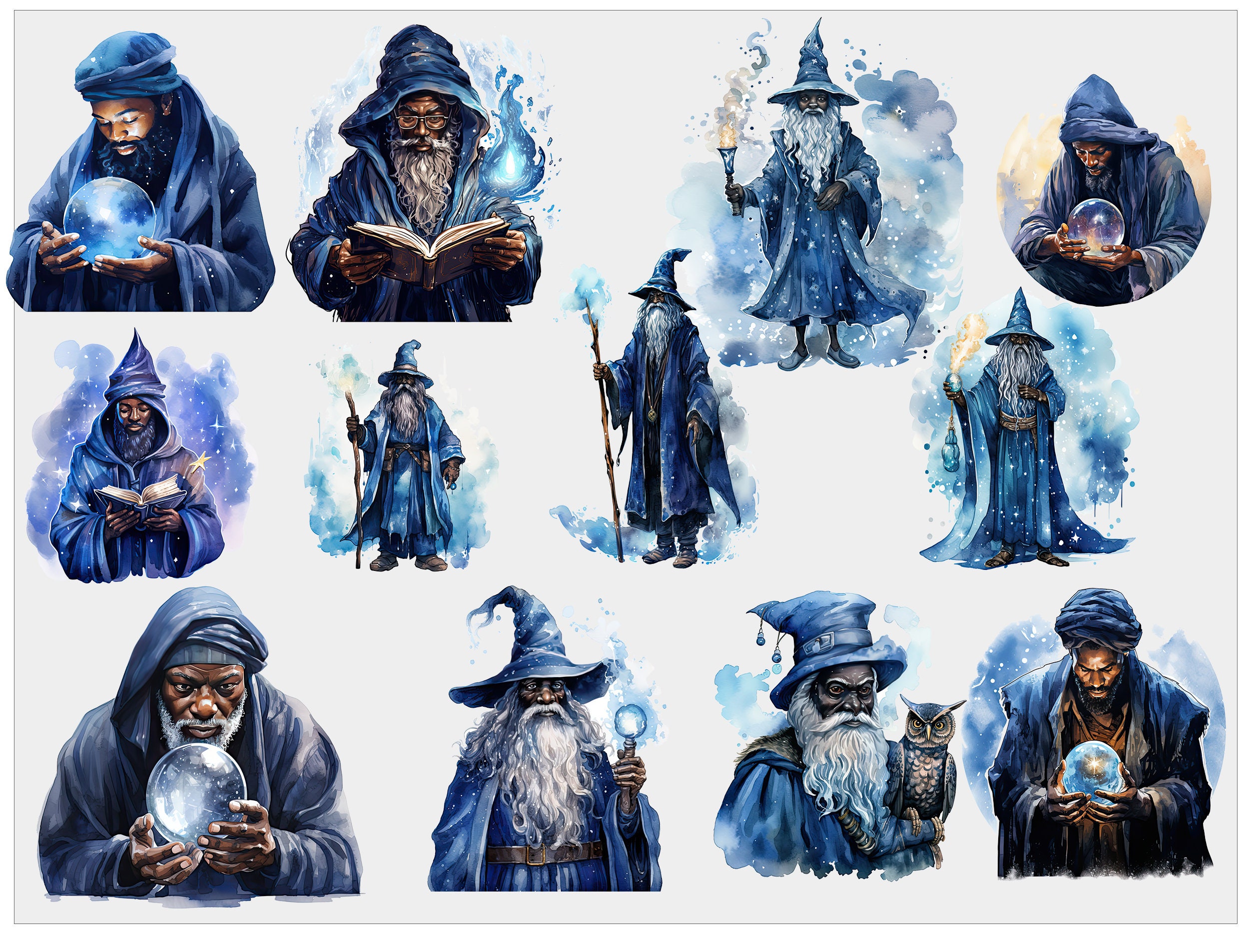 Watercolor Clip Art Blue Wizards & Dwarves Volume 1 - Etsy