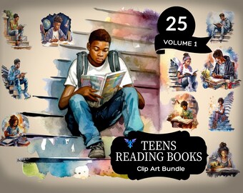 Watercolor Clip Art Teens Reading Books Volume 6 - Etsy