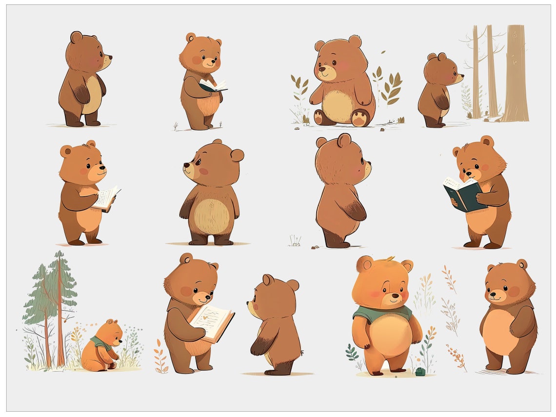 Children's Book Clip Art Bears Reading Books Volume 1 - Etsy