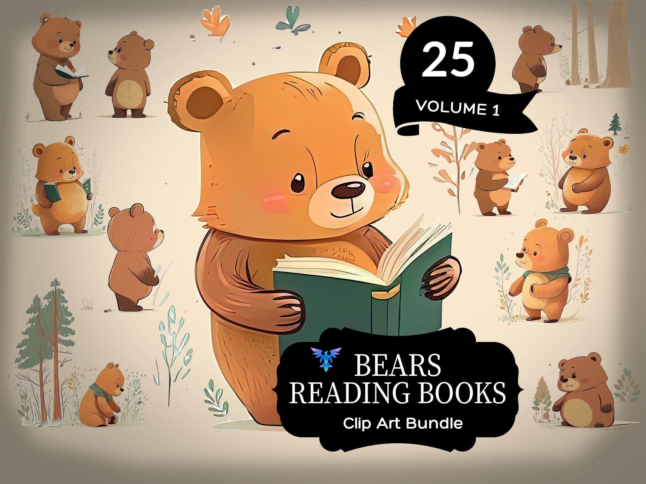 Children's Book Clip Art Bears Reading Books Volume 1 - Etsy