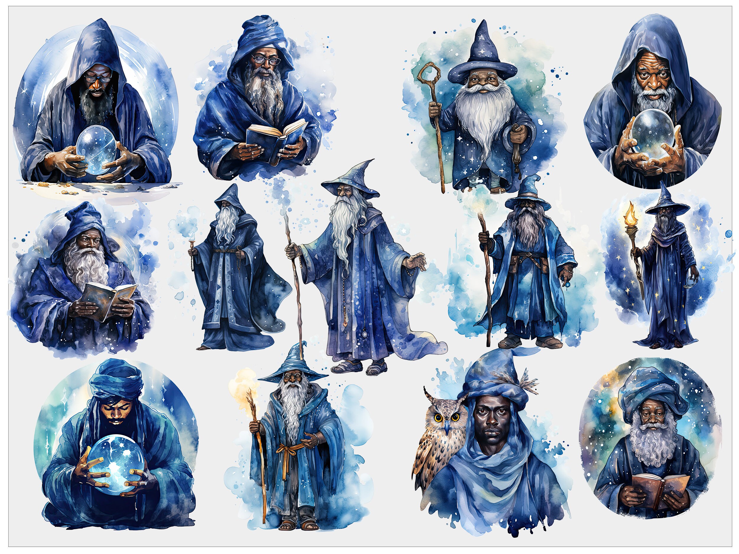 Watercolor Clip Art Blue Wizards & Dwarves Volume 1 - Etsy