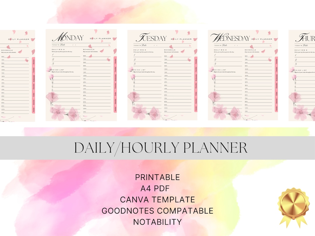 Hourly Planner Printable Hourly Planner Daily Hourly Planner One Page ...