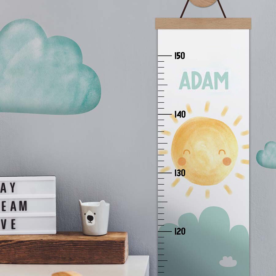 Personalised Height Chart for Kids, Cloud and Sun Themed, Growth Chart ...