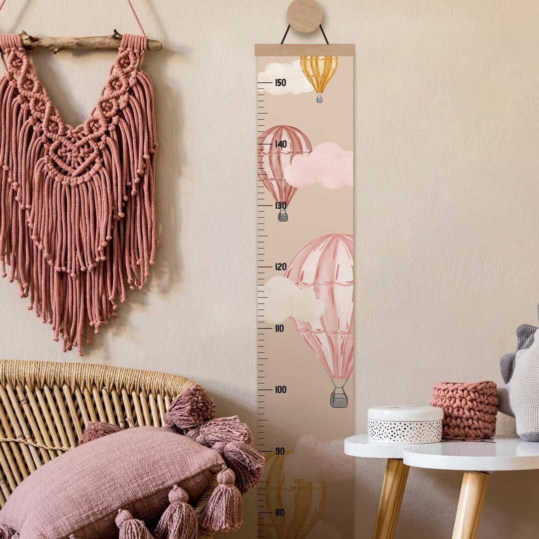 Children's Height Chart, Measuring Bar, Hot Air Balloon, Girl's Room ...