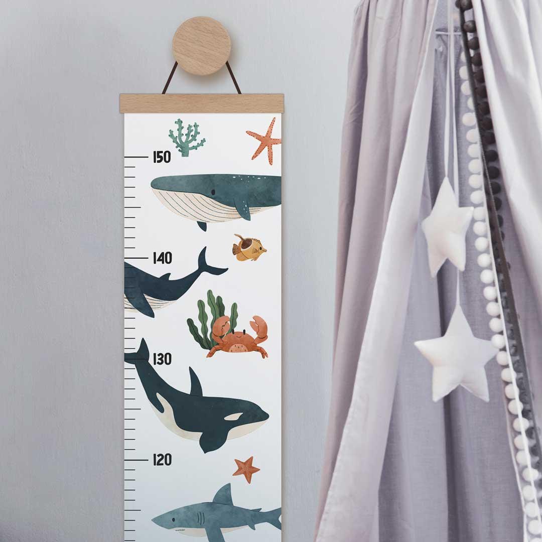 Kid's Height Chart Ocean Animals and Whales for Boys, Measuring Bar for ...