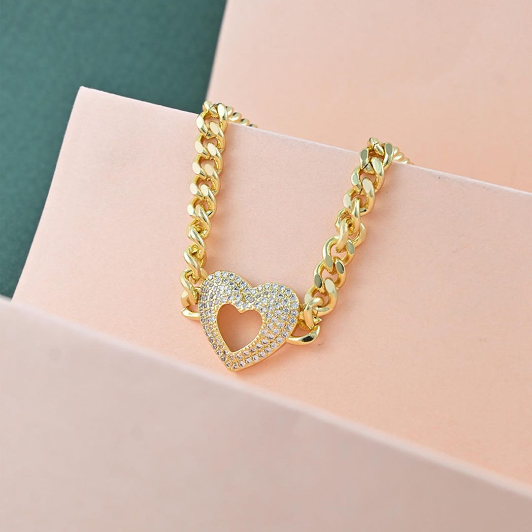 Fabulous Gold Bracelets Heart Charms Cuban Chain Adjustable Bracelet ...
