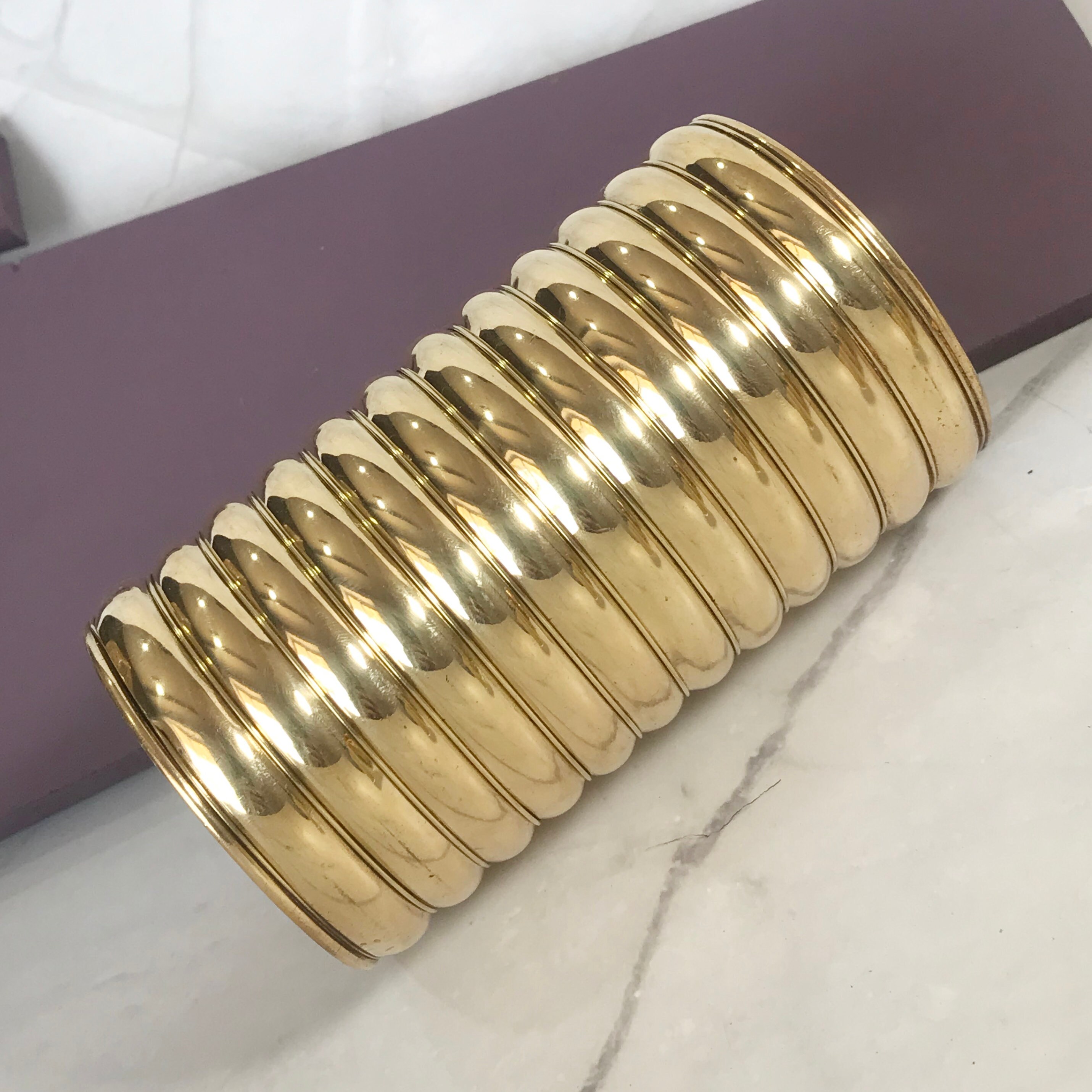 Large Cuff Bangle Brass Metal 18k Gold Plated Waterproof Jewelry Chunky ...