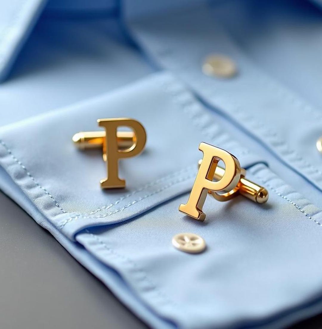 Simple Initial Cufflinks P Letter Customized Jewelry Handmade Solid ...